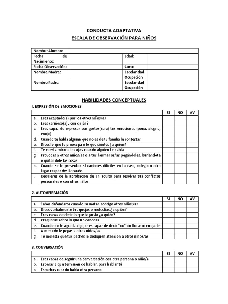 Escala de Evaluaciòn Conducta Adaptativa | PDF | Té | Adultos