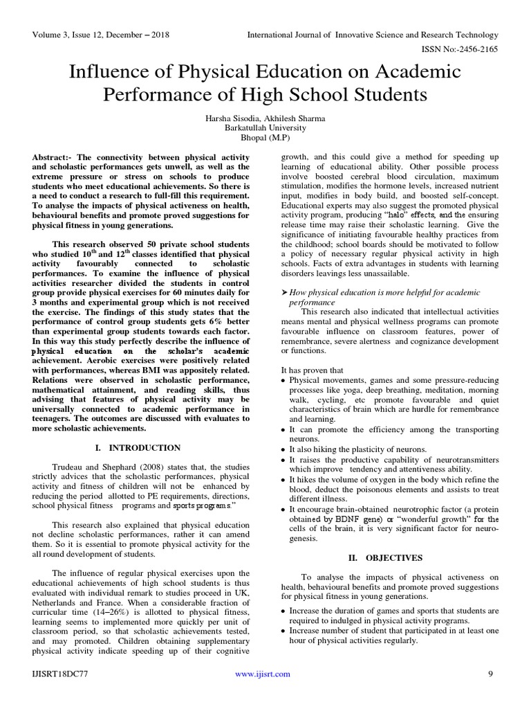 Influence of Physical Education On Academic Performance of High School ...