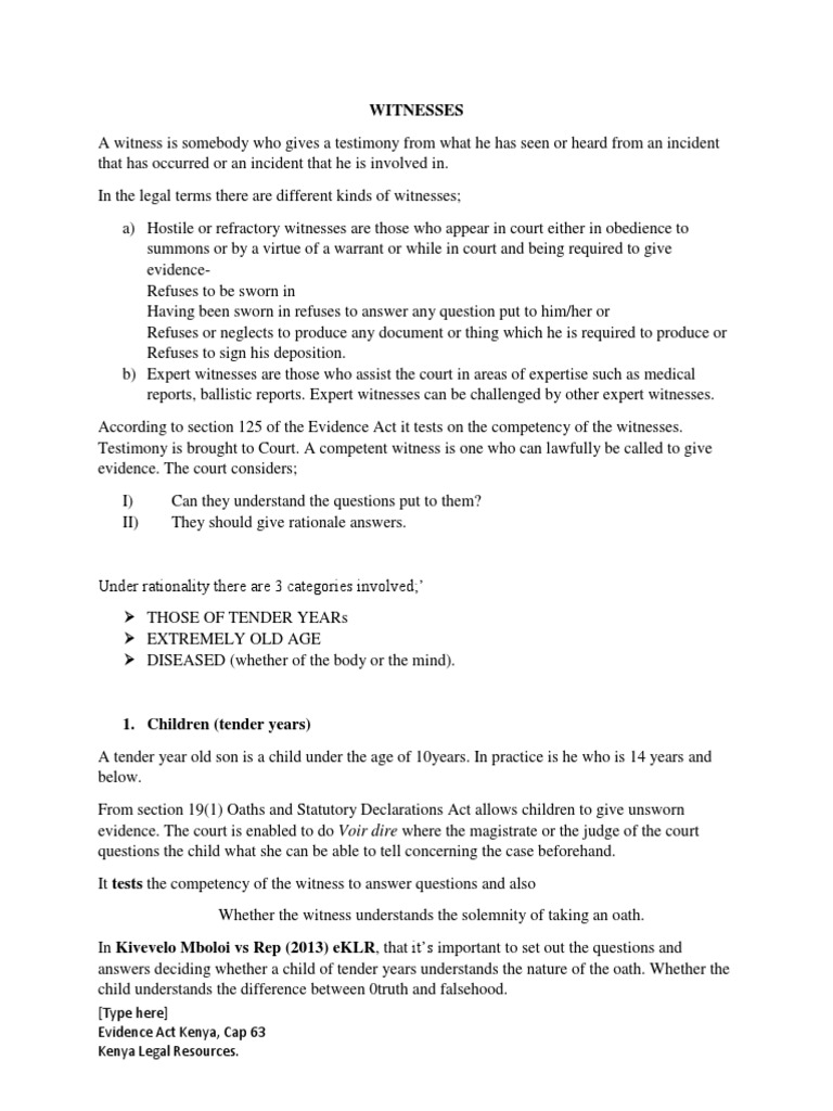 Witnesses: (Type Here) Evidence Act Kenya, Cap 63 Kenya Legal Resources ...