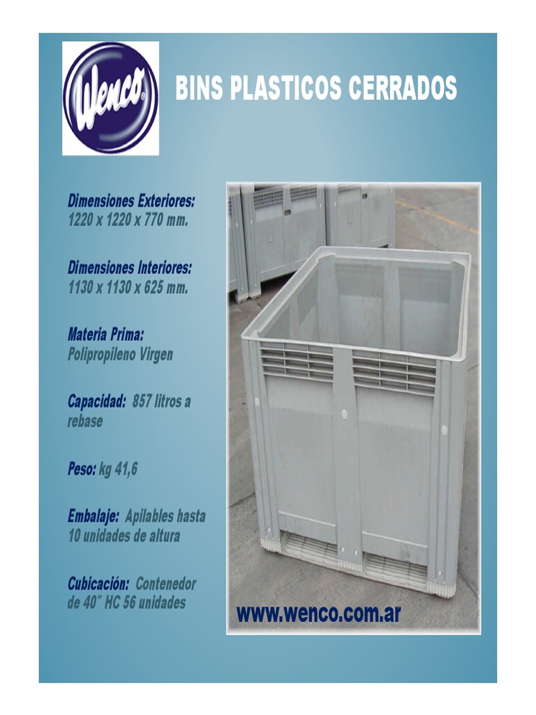 Bins Plásticos: Especificaciones y Capacidad | PDF