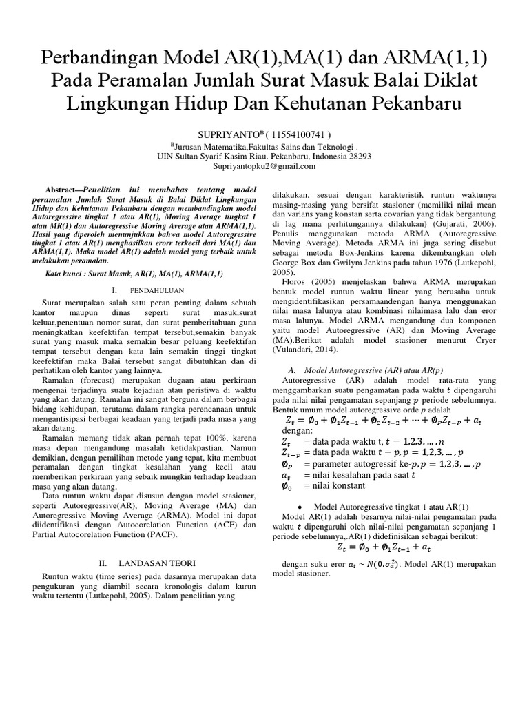 Perbandingan Model Ar, Ma, Arma | PDF