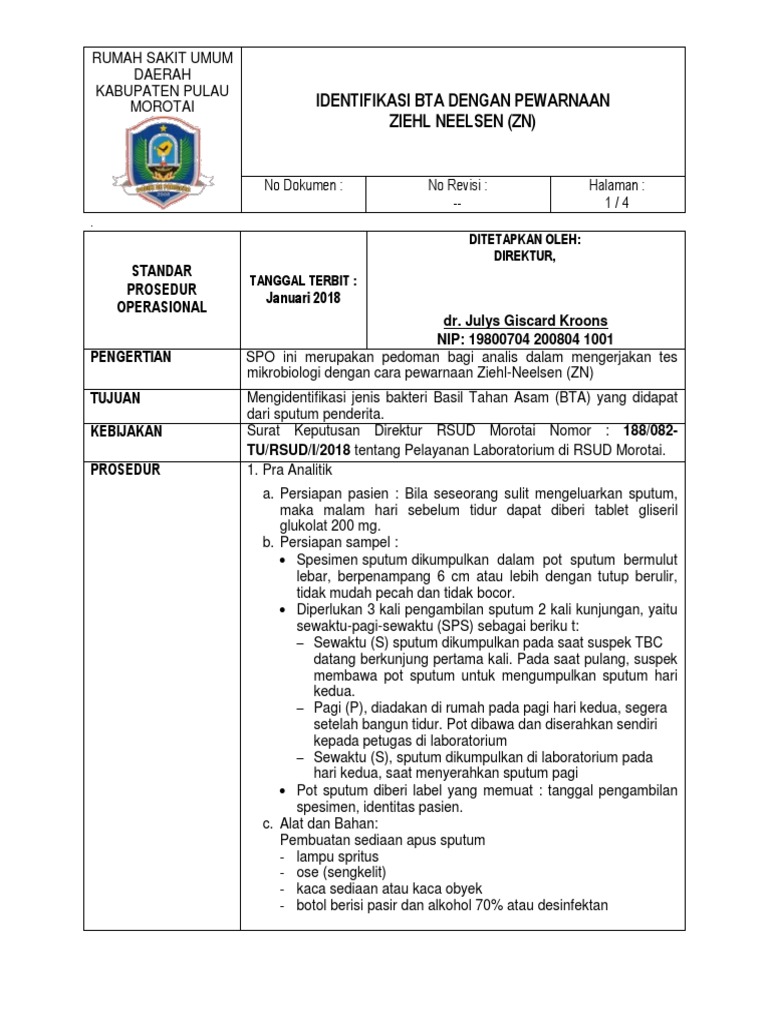 SPO Identifikasi BTA DGN Pewarnaan ZN | PDF