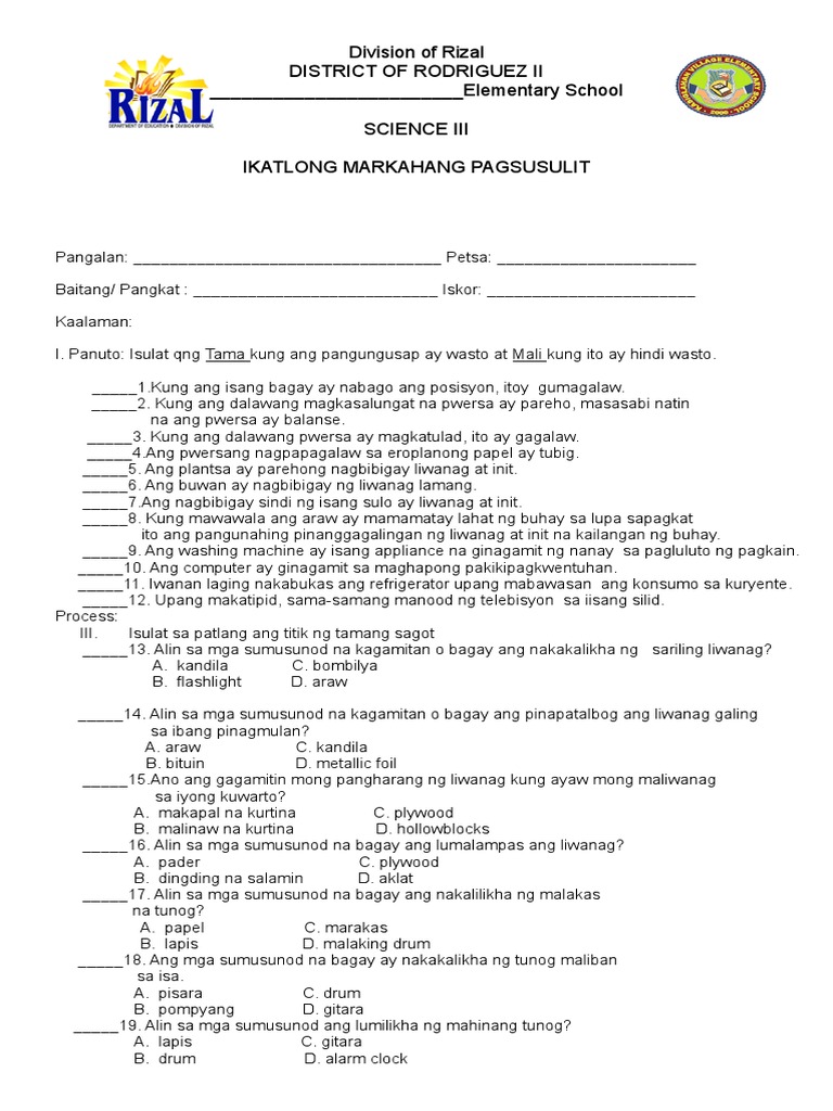 Science 3 3rd Periodic Test | PDF