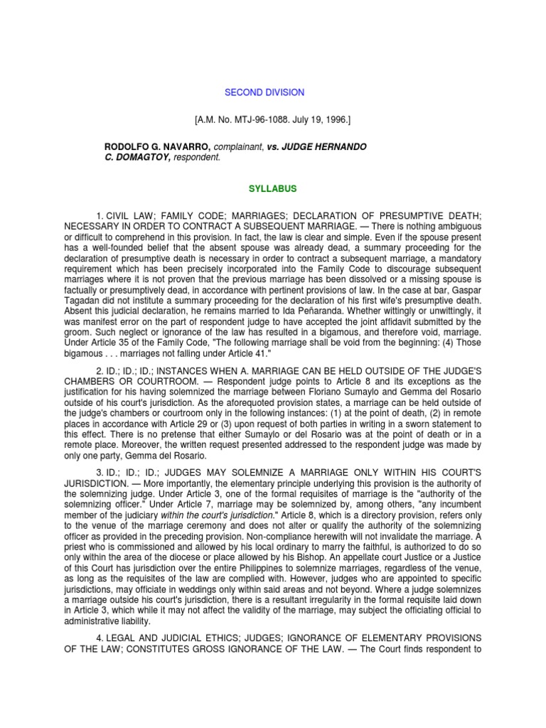 Marriage Art 1-36 Family Code Cases | PDF | Judgment (Law) | Marriage ...