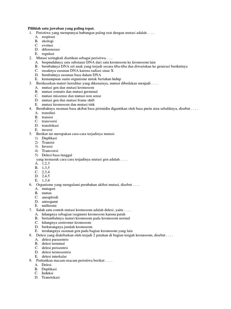 Soal Mutasi 1 | PDF