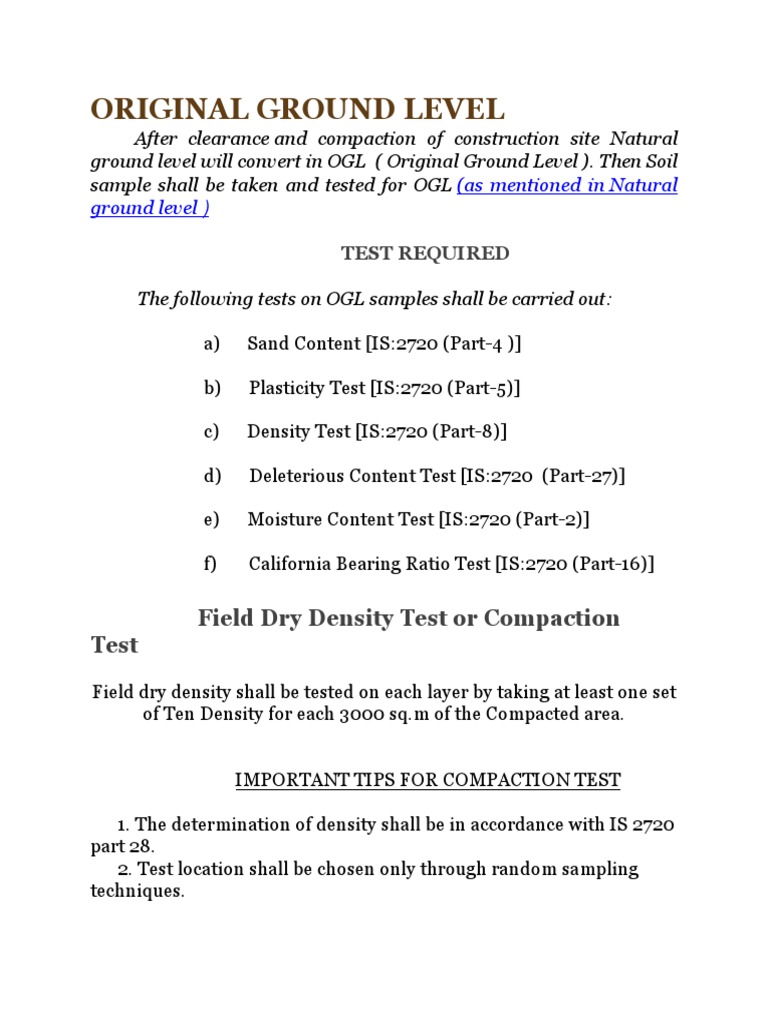 Original Ground Level-Ogl Compaction | PDF | Topsoil | Landscape