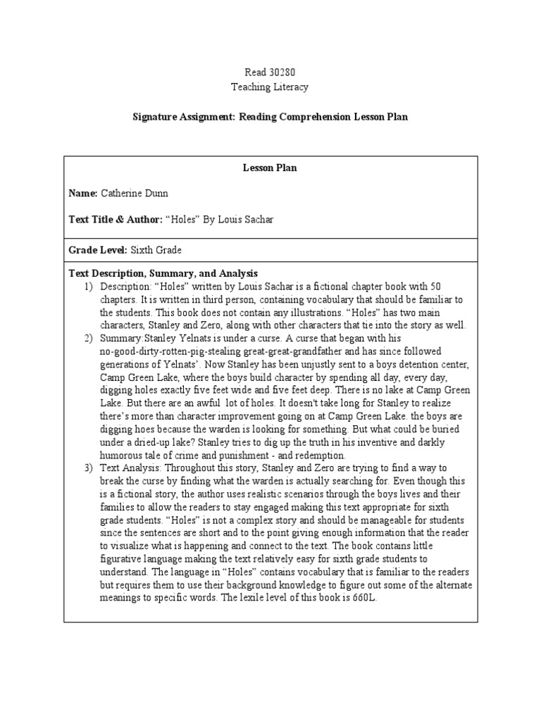 Signature Assignment: Reading Comprehension Lesson Plan | PDF | Reading ...