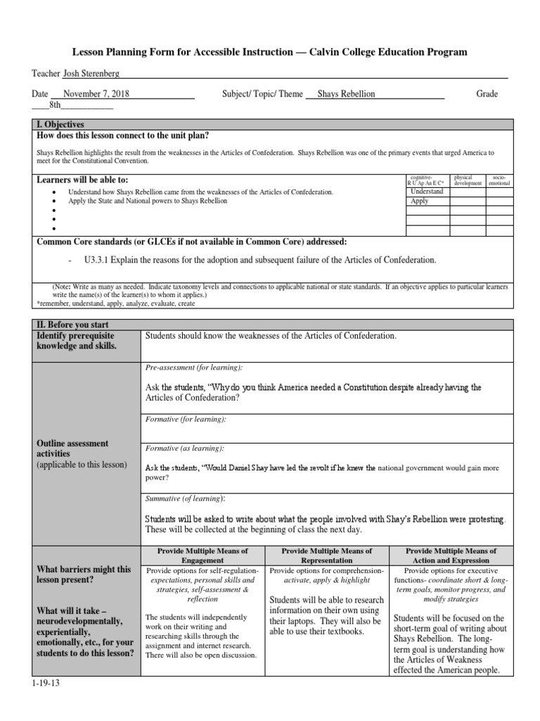 Shays Rebellion Lesson Plan 3 | PDF | Change | Psychological Concepts