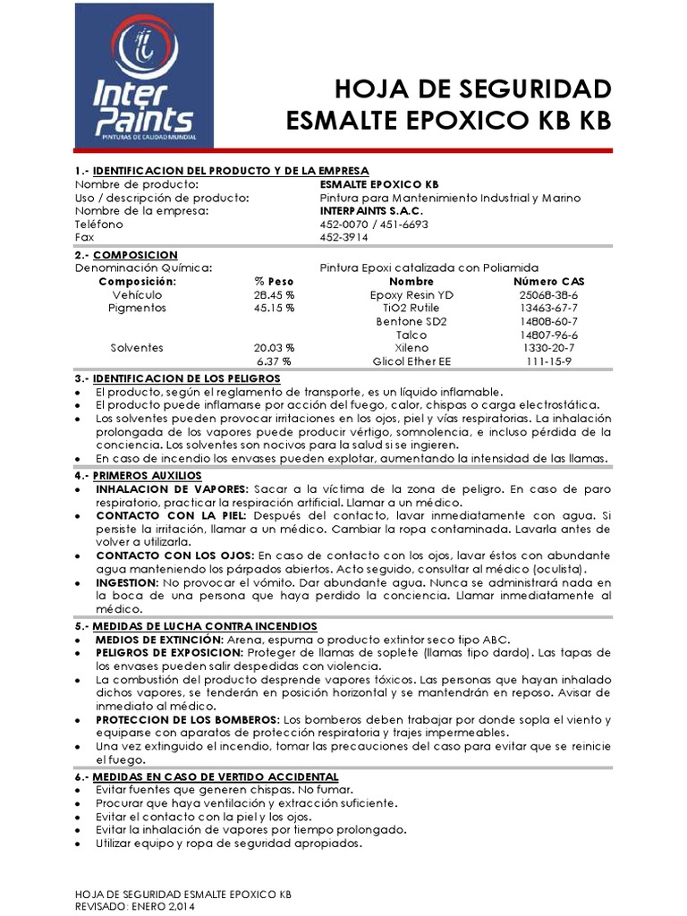 Safety Data Sheet for Epoxy Paint KB | PDF | Dióxido de carbono | Solvente