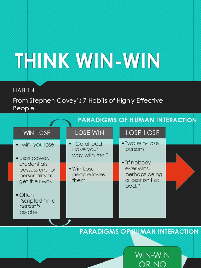 Think Win-Win: Habit 4 From Stephen Covey's 7 Habits of Highly Effective People | PDF ...