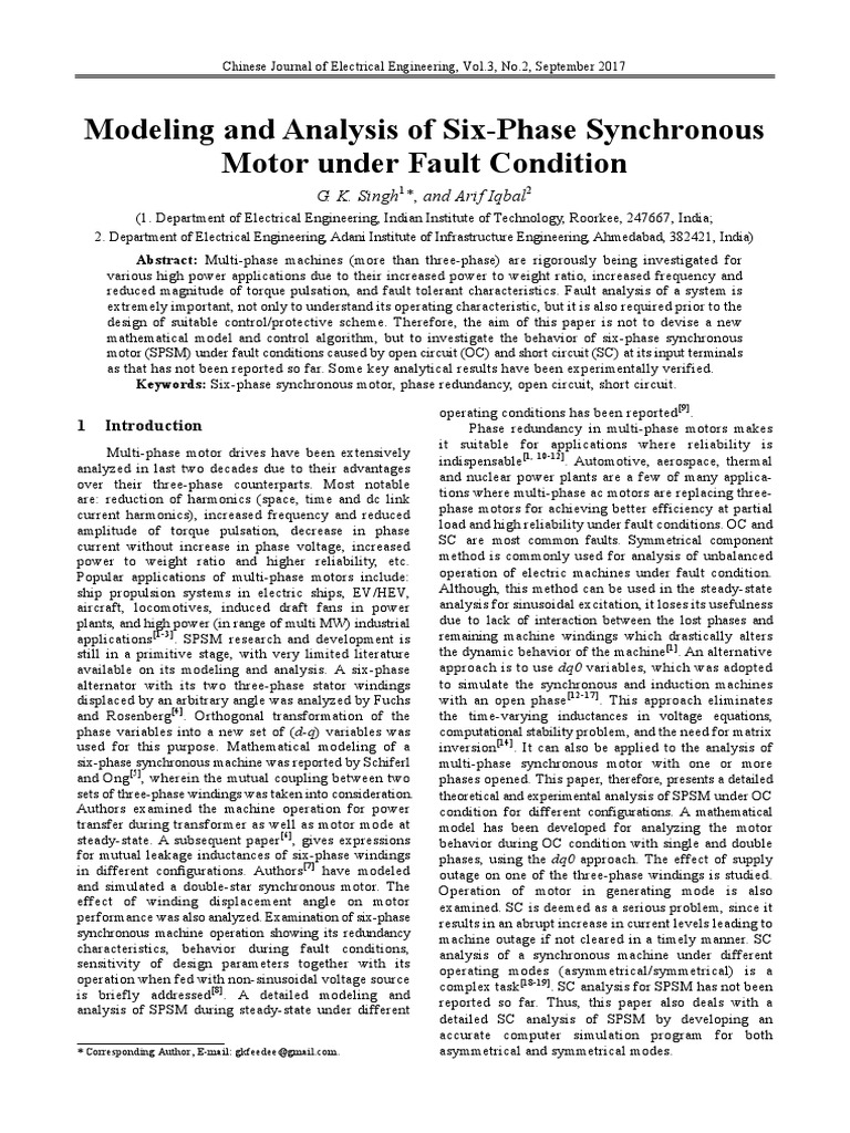Modeling and Analysis of 6 Phase Synchronous Motor | PDF | Inductance ...
