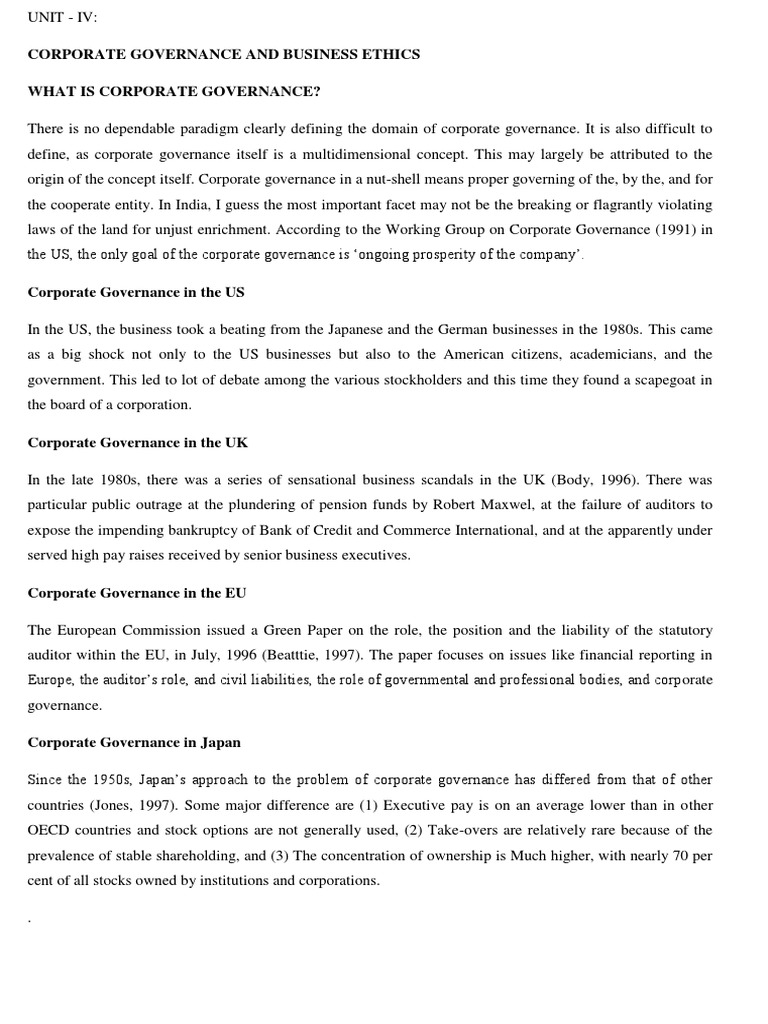 Corporate Governance and Business Ethics What Is Corporate Governance ...