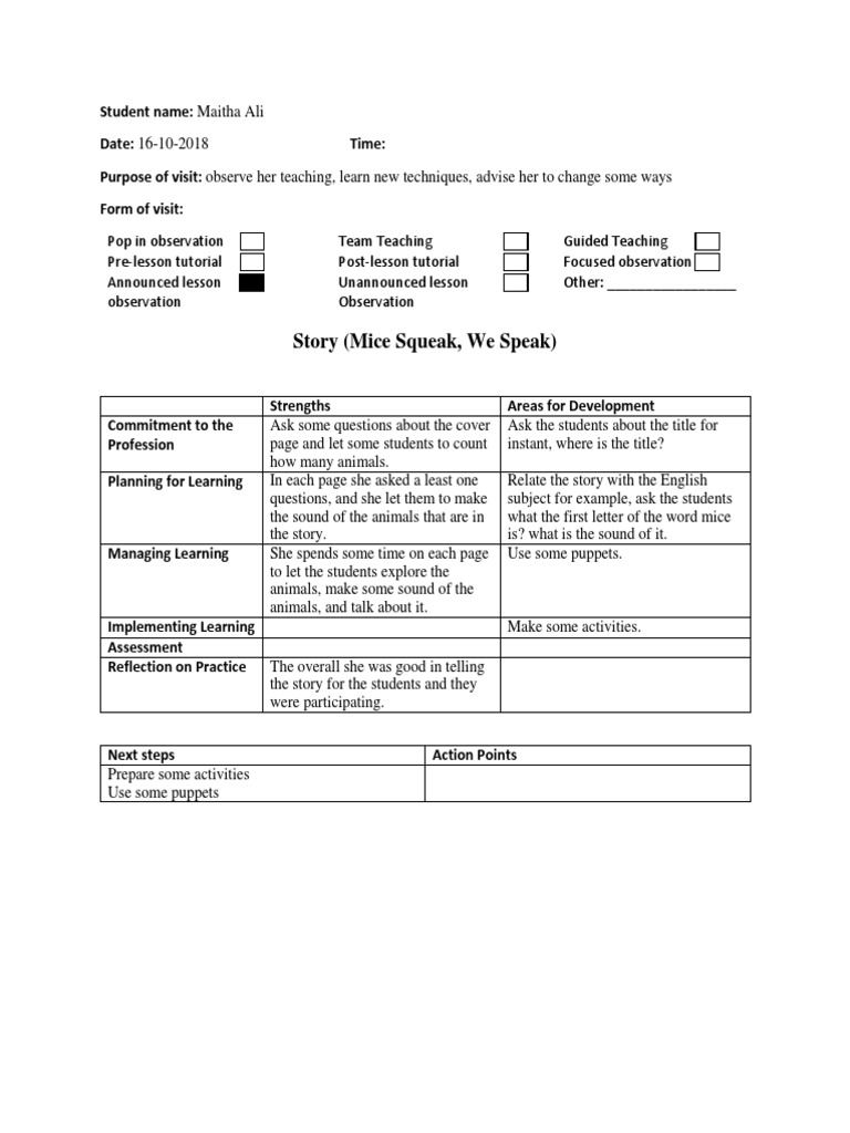Peer Observation 1 | PDF