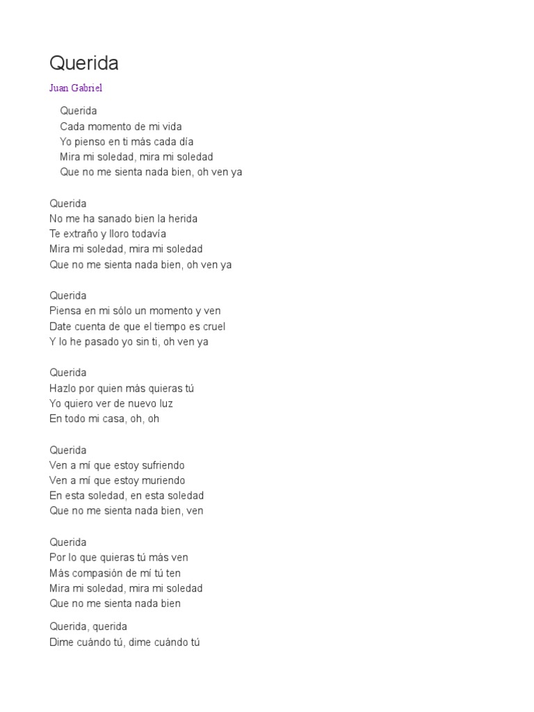 Letra de "Querida" de Juan Gabriel | PDF