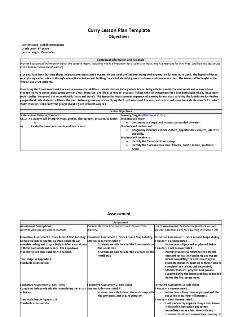 Curry Lesson Plan Template: Objectives | PDF | Geography | Continent