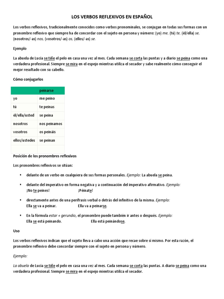 Los Verbos Reflexivos en Español | PDF | Verbo | Mecánica del lenguaje