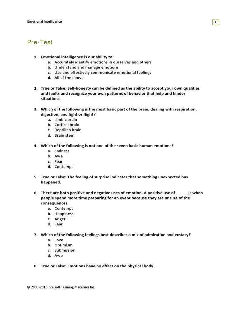 Emotional Intelligence Test PDF | Download Free PDF | Emotions ...