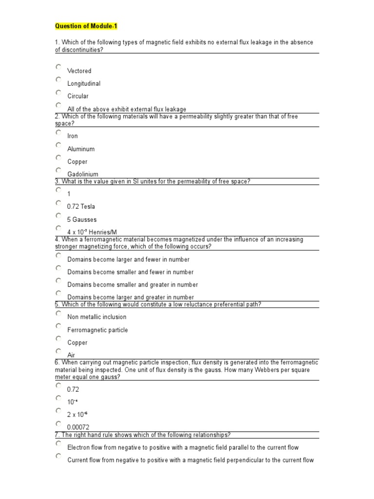 Question of MPI Module 1 To 4 | PDF | Magnetic Field | Fracture