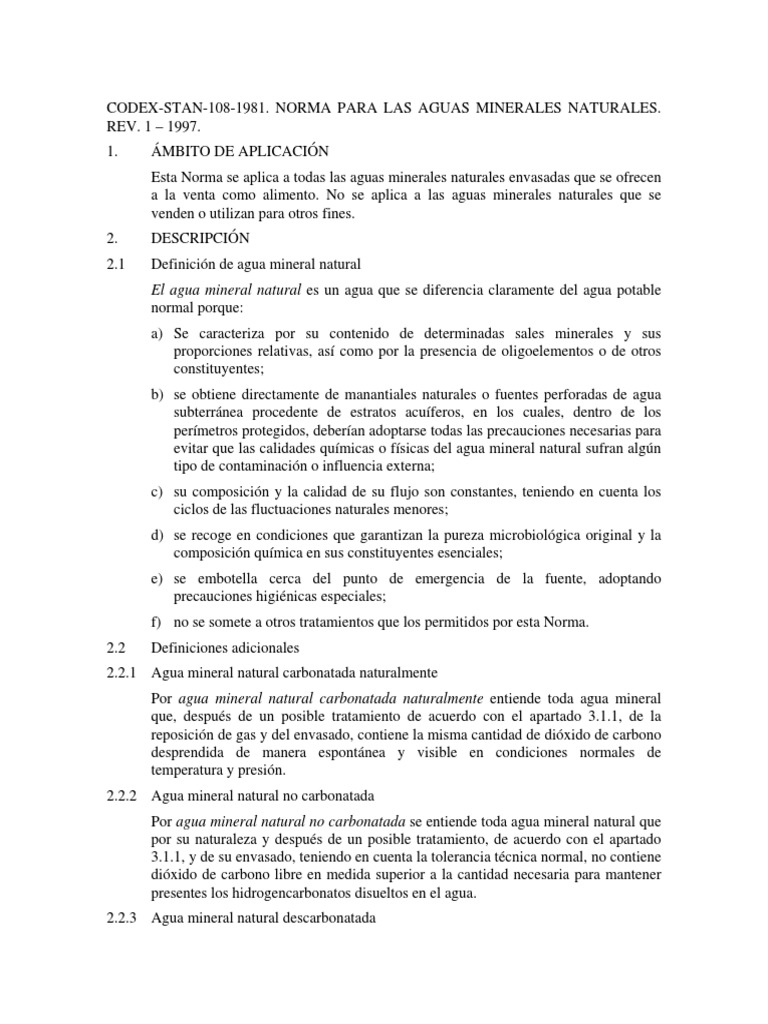 Codex Stan 108 1981 | PDF | Minerales | Agua