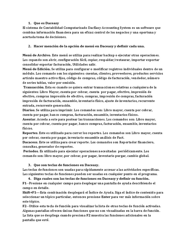 Menús y Funciones en DacEasy Accounting | PDF | Archivo de computadora ...