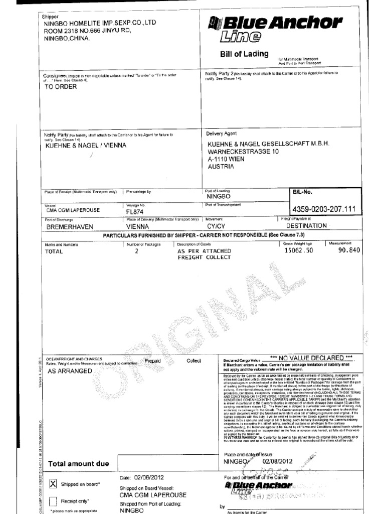 SD 1 Bill of Lading Example | PDF