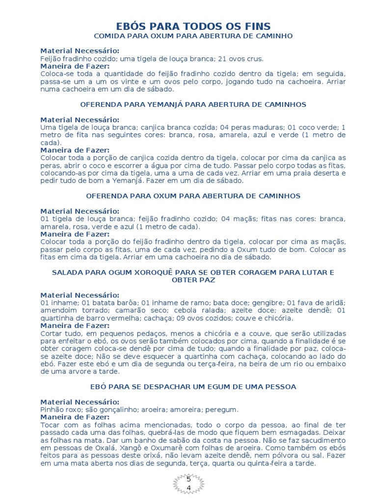 Lista de Ebós de Umbanda PDF | PDF | Mel | Milho