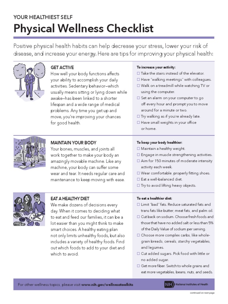 Physical Wellness Checklist | Healthy Diet | Nutrition