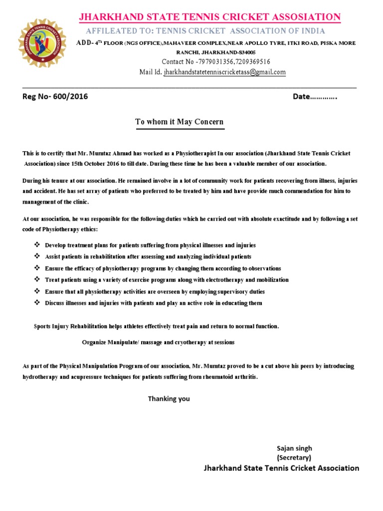 Experience Certificate of Physiotherapist | Physical Therapy | Medical ...