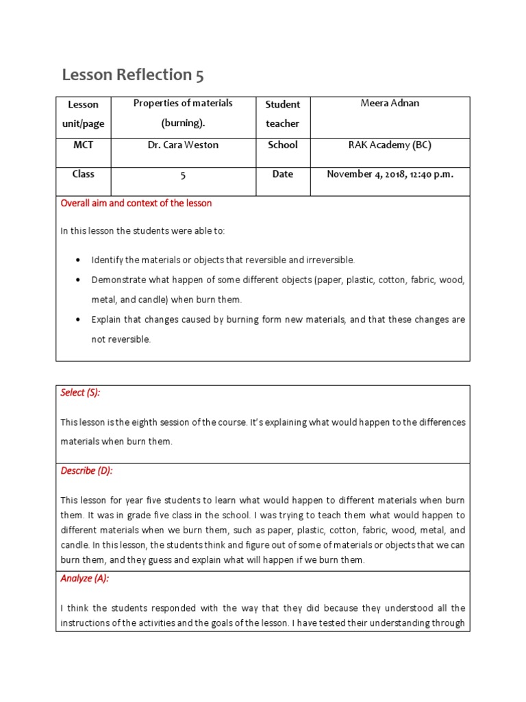 Lesson Reflection 5 | PDF | Education Theory | Learning
