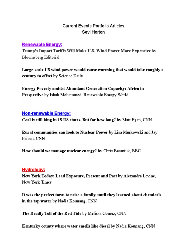 Current Events Portfolio Article Titles and Authors | PDF