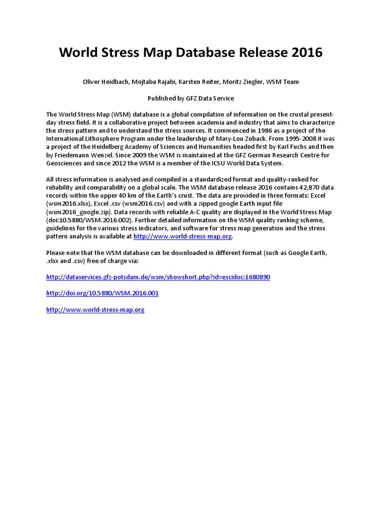World Stress Map Database Release 2016 | PDF
