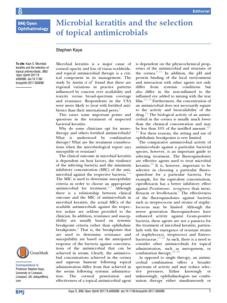 Microbial Keratitis and The Selection of Topical Antimicrobials | PDF | Antimicrobial Resistance ...