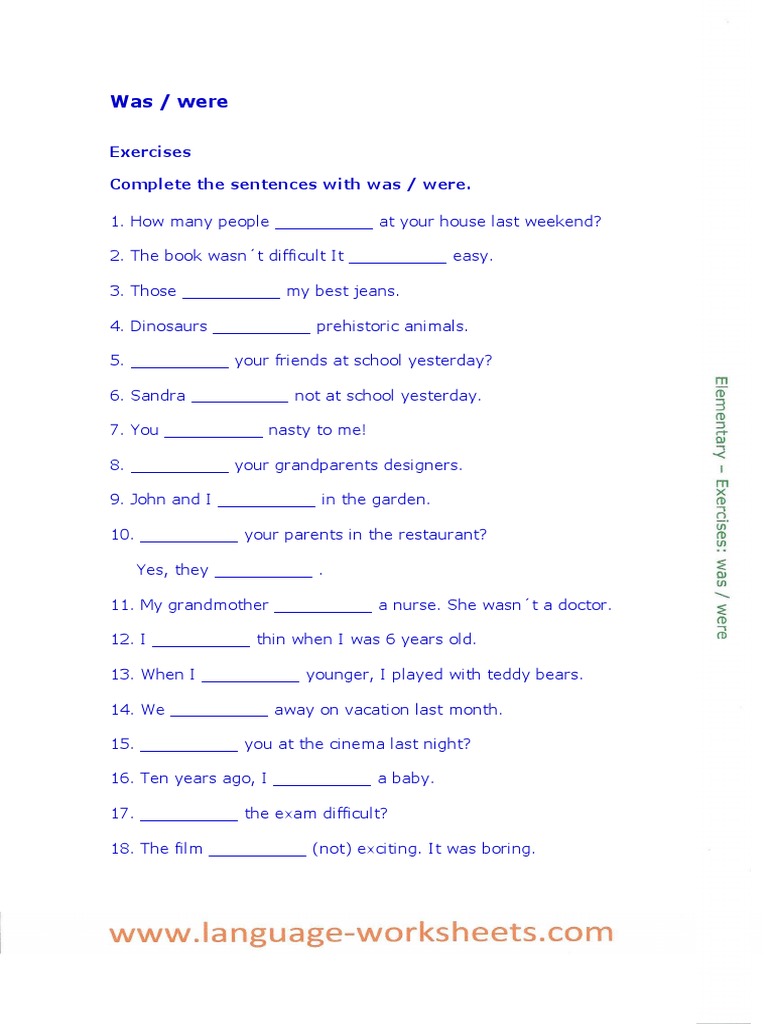 Elementary Was Were Exercises | PDF | Leisure