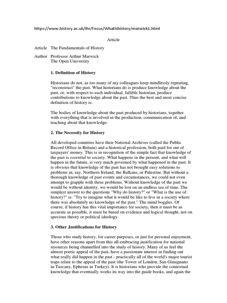 Marwick - The Fundamentals of History | PDF | Primary Sources | Historian