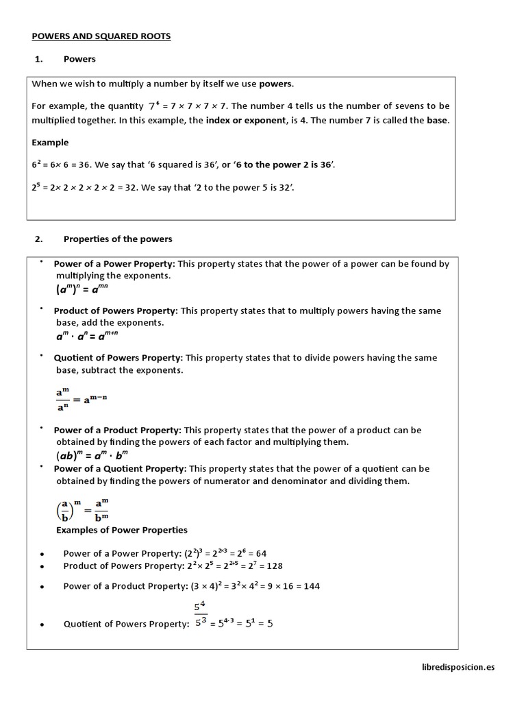 232 Powers Squared Roots 2ESO | PDF | Exponentiation | Numbers