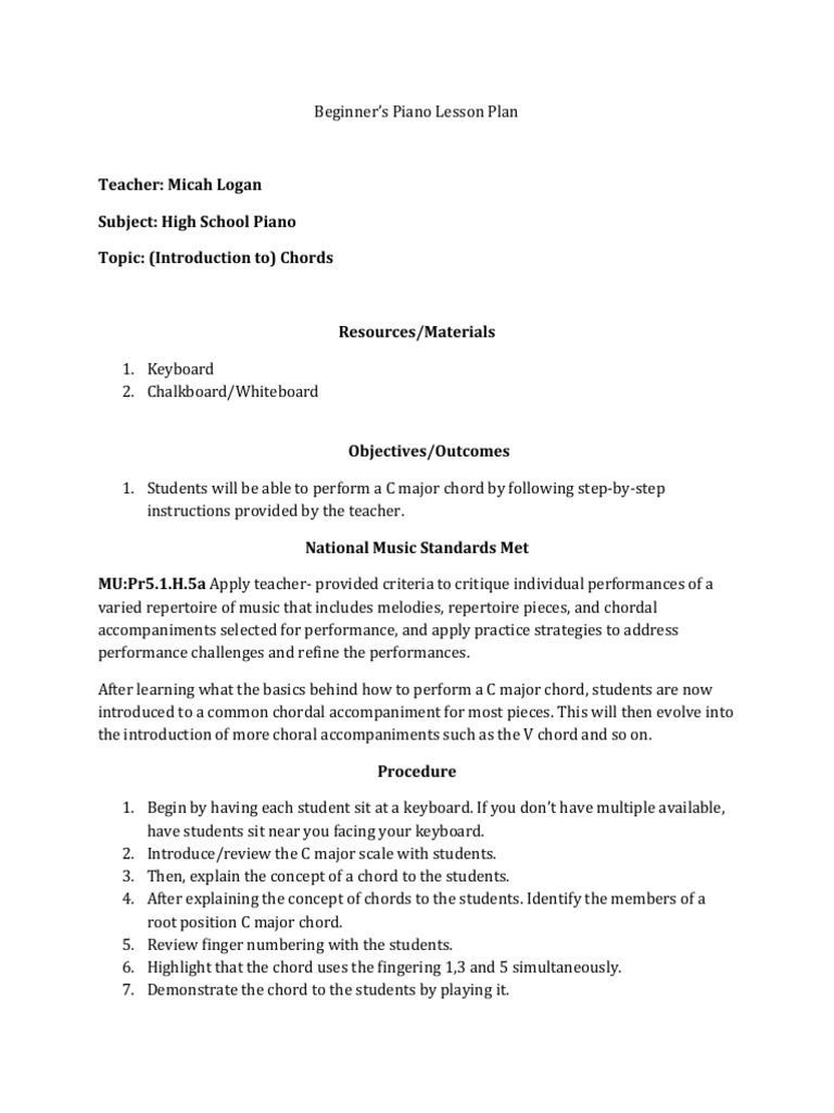 Piano Lesson Plan | PDF