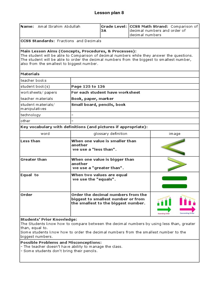 Lesson Plan 8 | PDF | Numbers | Decimal