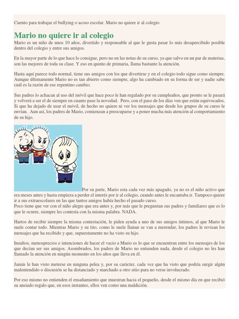 Cuento Para Trabajar El Bullying O Acoso Escolar Pdf Ocio