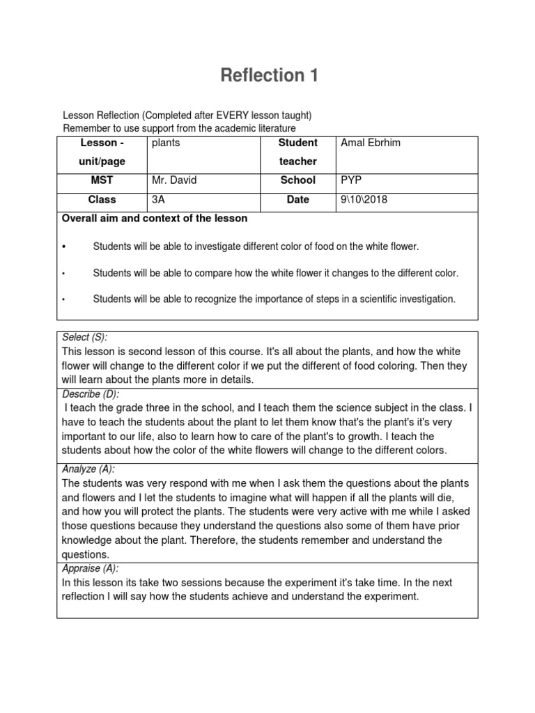Lesson Reflection 1 | PDF | Home & Garden | Science & Mathematics
