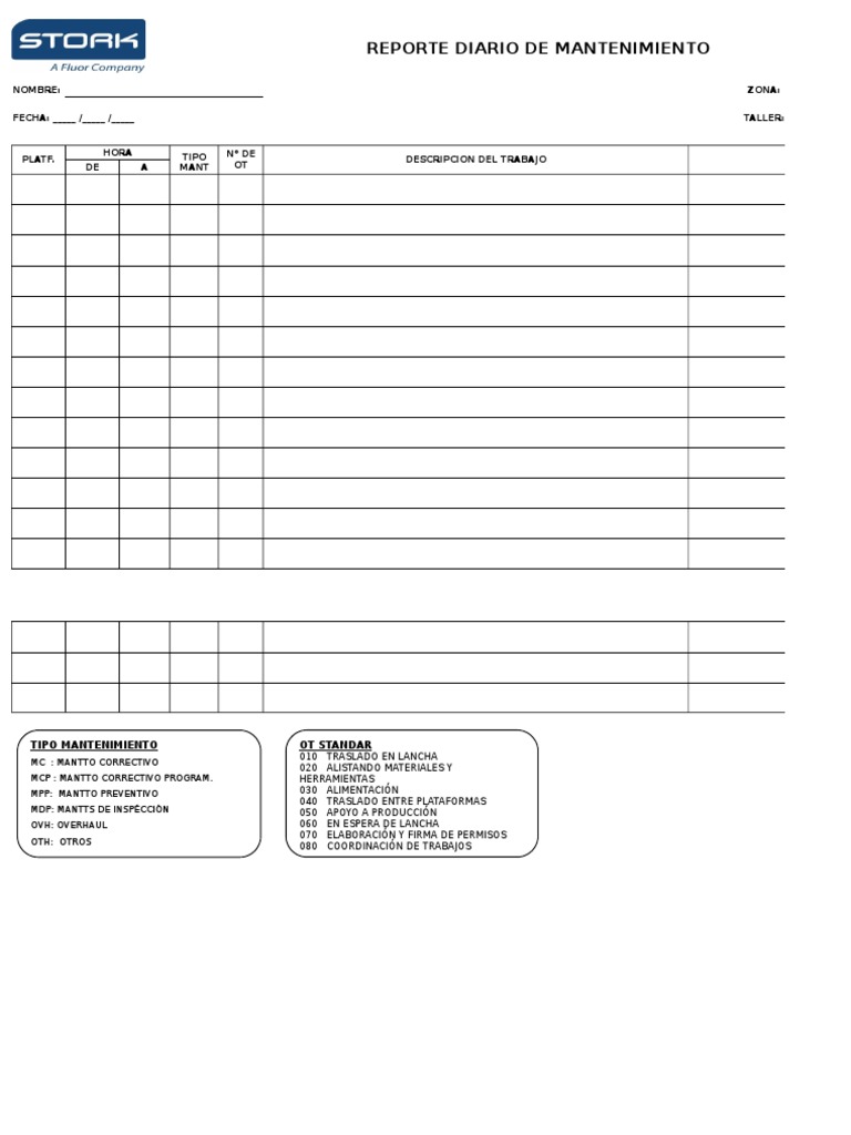 Formato de Reporte Diario de Mantenimiento | PDF