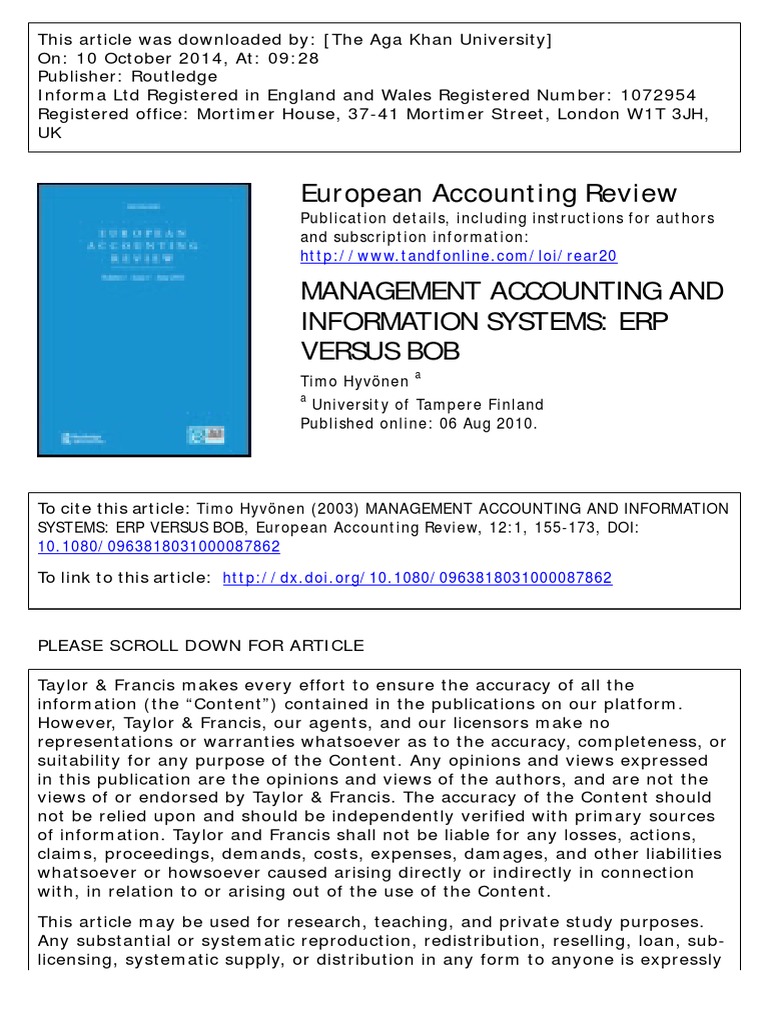 European Accounting Review: To Cite This Article: Timo Hyvönen (2003 ...
