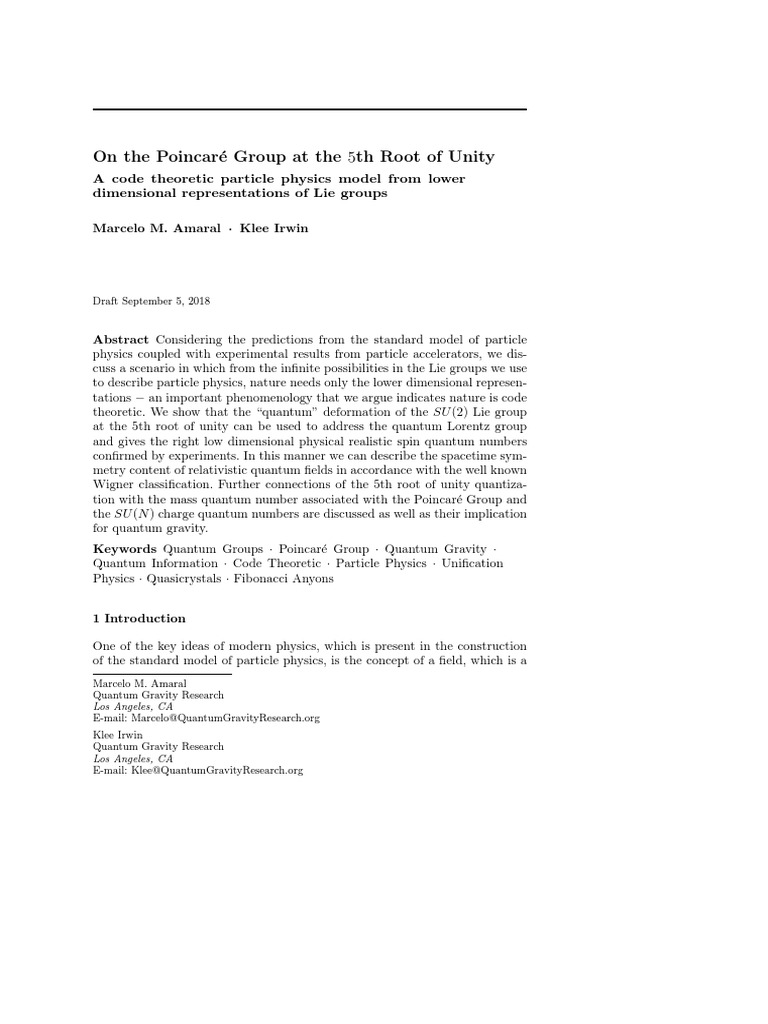 On The Poincaré Group at The 5th Root of Unity A Code Theoretic ...
