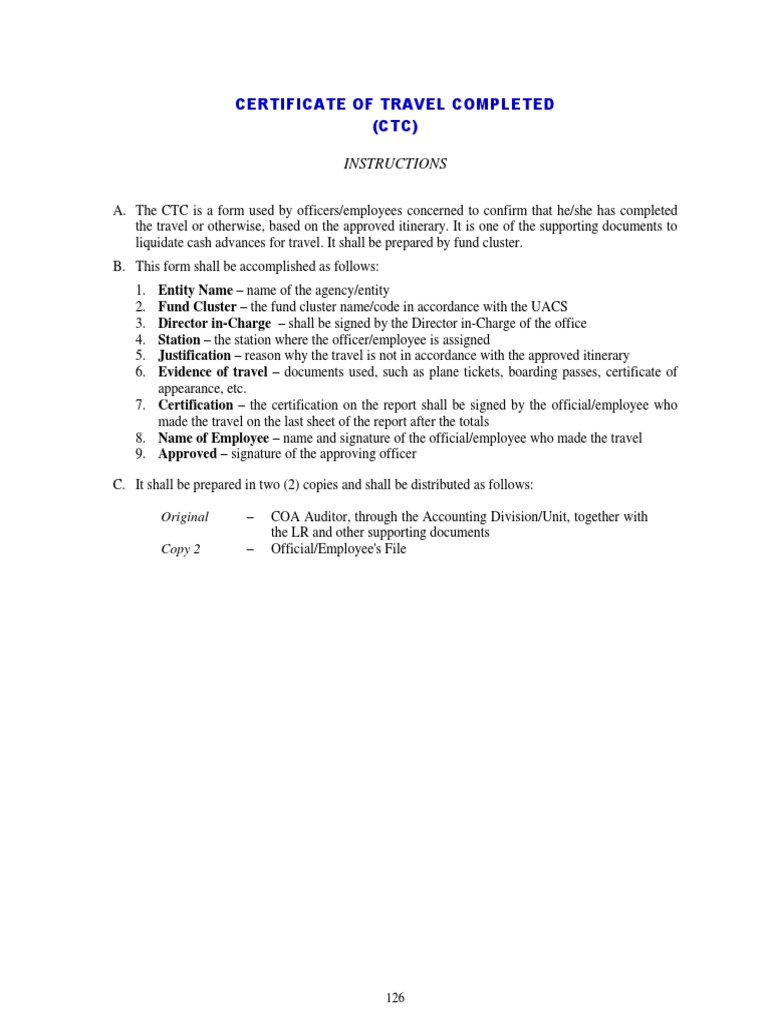 Certificate of Travel Completed (CTC) : Instructions | PDF | Finance ...