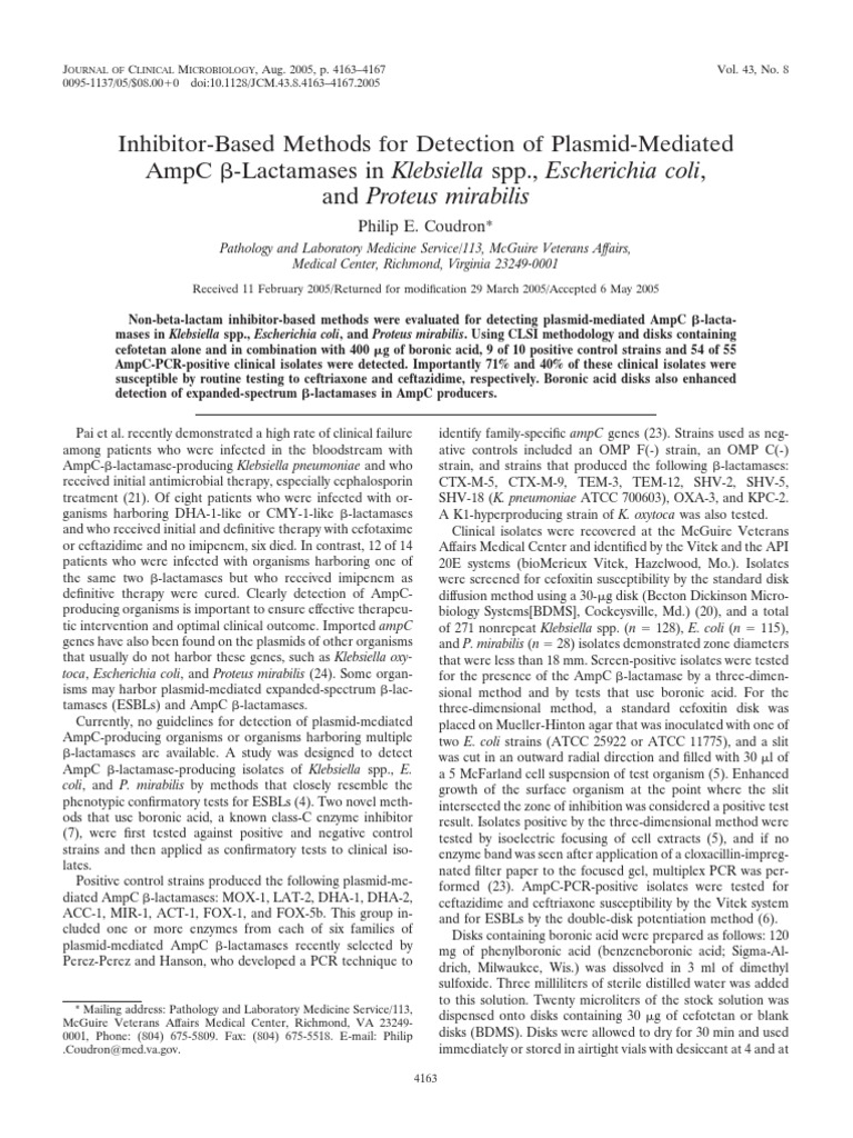 Inhibitor-Based Methods For Detection of Plasmid-Mediated Ampc ...