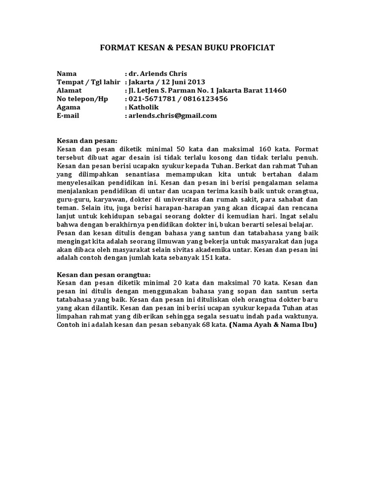 Format Kesan dan Pesan Proficiat | PDF