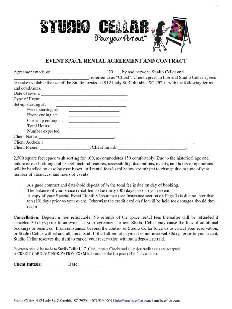 Event Space Rental Agreement and Contract 5aab99851723ddbd6a79429b ...