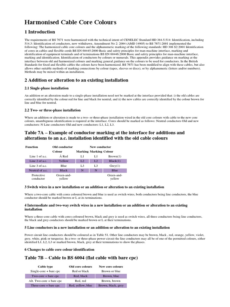 Harmonised Cable Core Colours | PDF | Alternating Current | Electrical ...