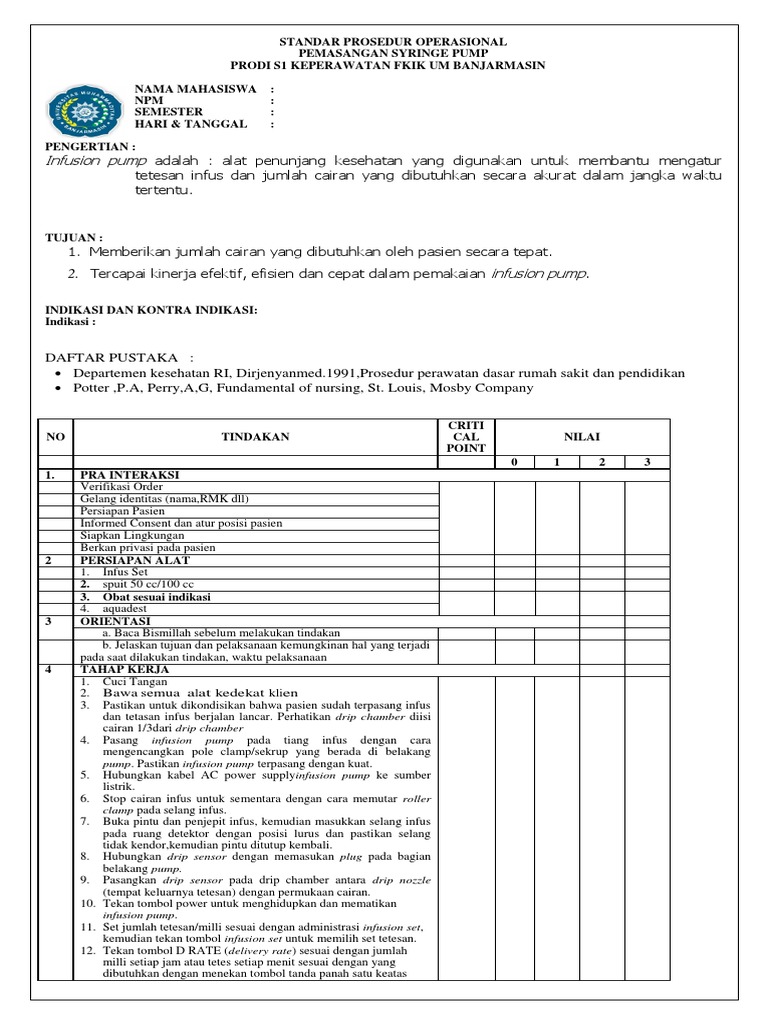 Prosedur Pemasangan Infus Pump | PDF