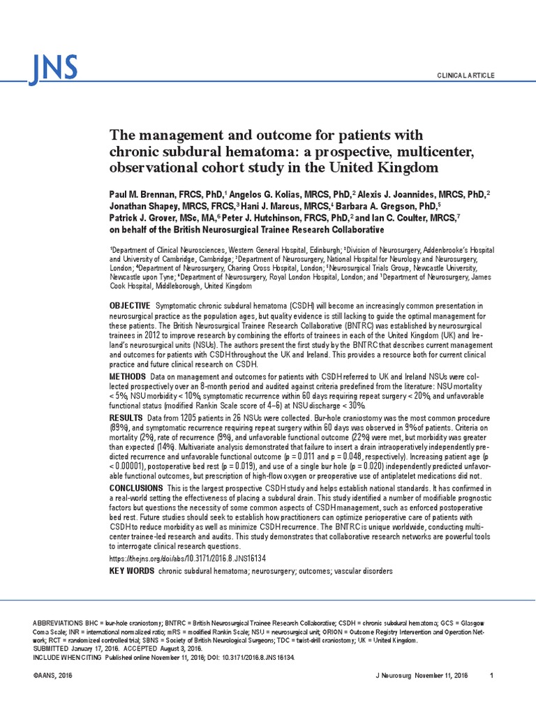 Chronic SDH | PDF | Surgery | Randomized Controlled Trial