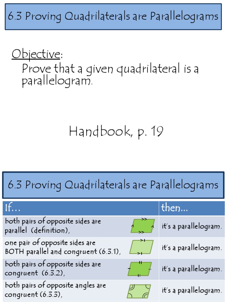 6.3 Proving Quadrilaterals Are Parallelograms | PDF | Elementary ...